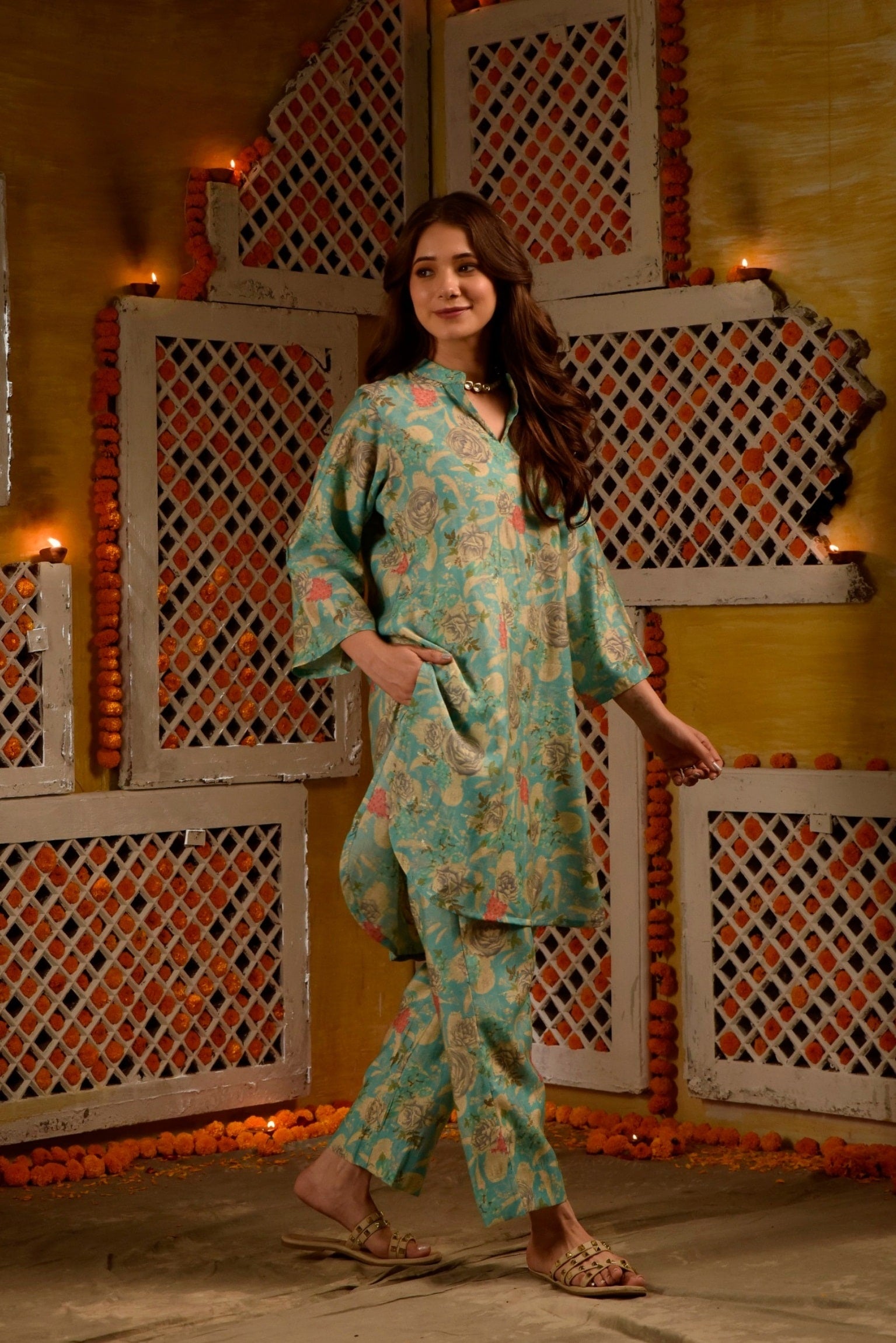 Firozi Glaze Co-ord Set – DIMPLE DESIGN STUDIO