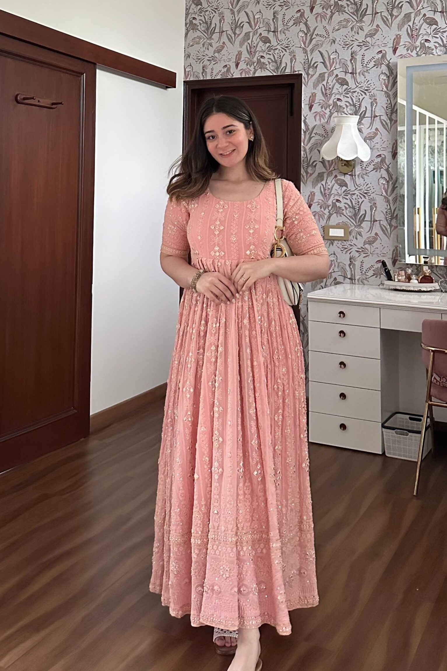 Peach Chikankari Dress – DIMPLE DESIGN STUDIO