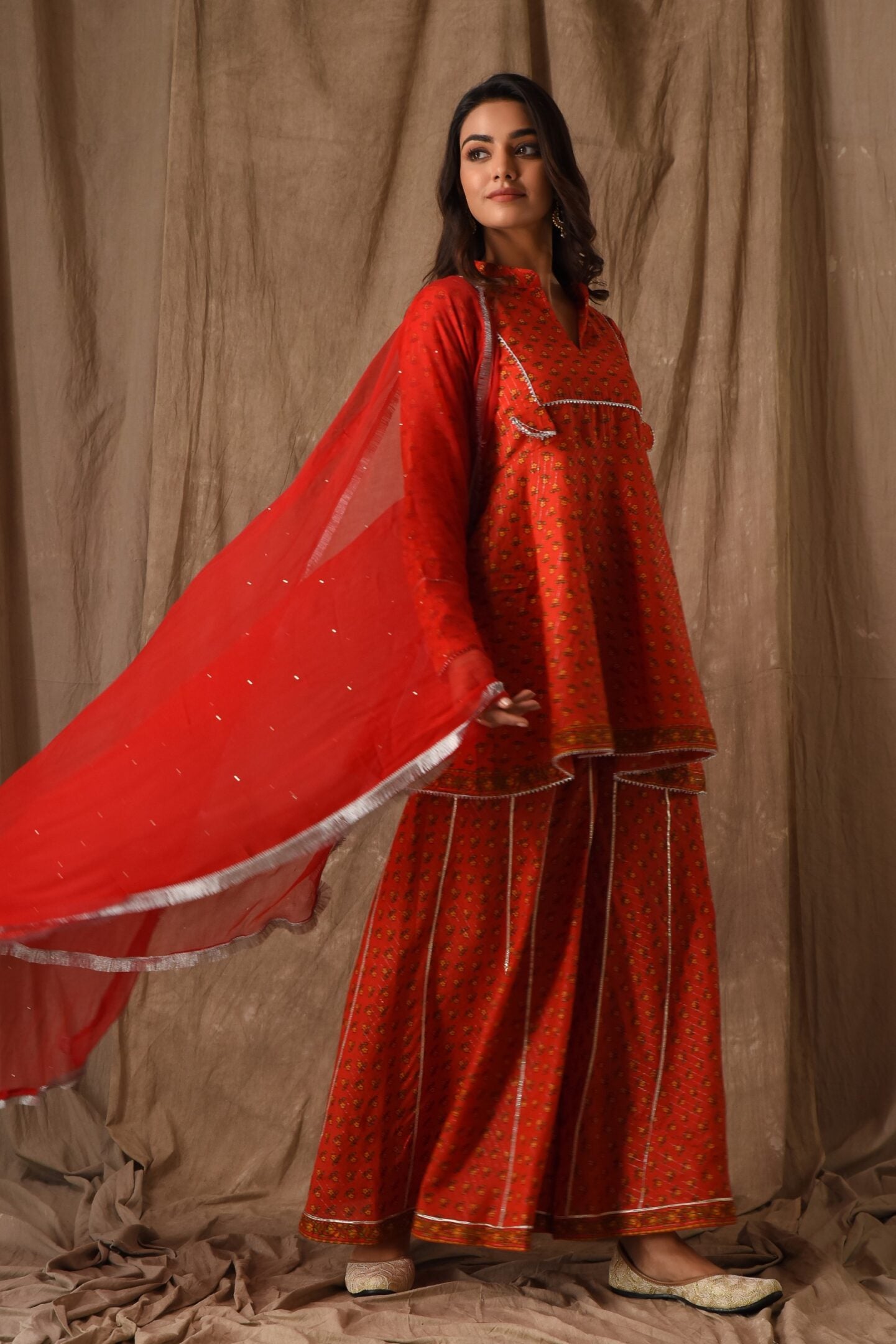 Red Floral Sharara Set – DIMPLE DESIGN STUDIO