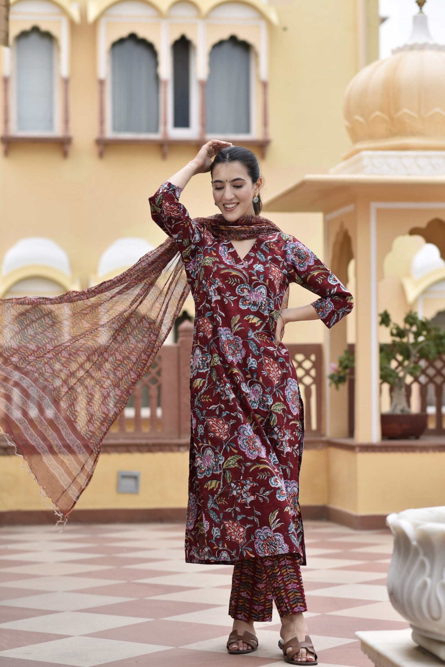 Maroon Jaal Suit Set – DIMPLE DESIGN STUDIO