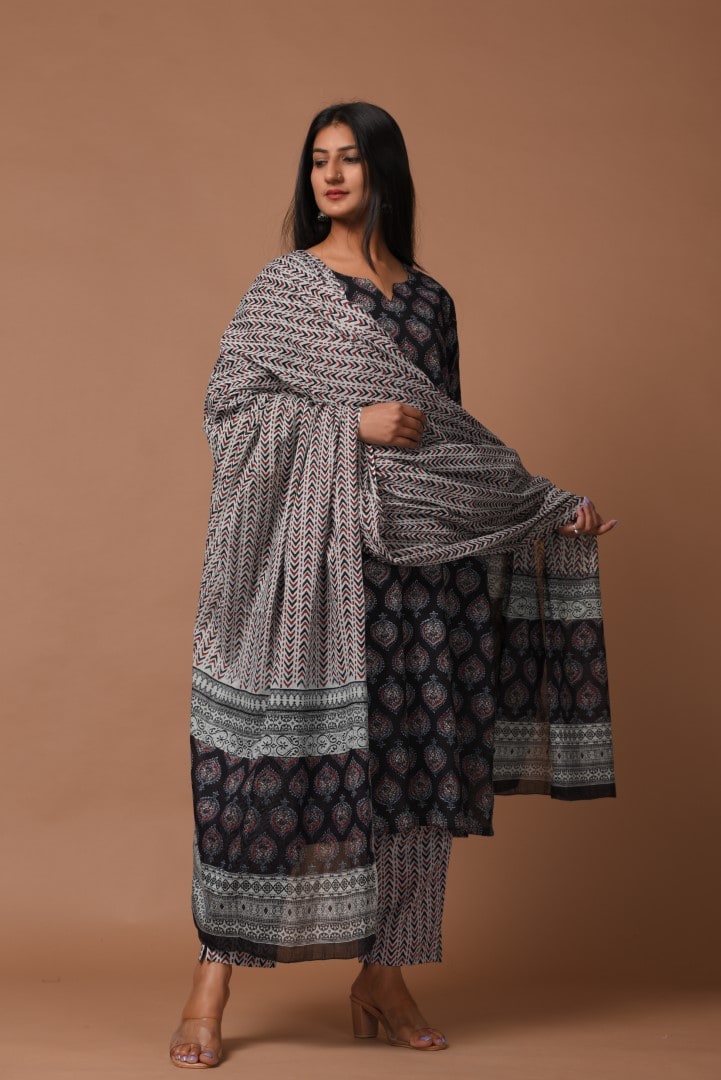 Black Ajrak Suit Set – DIMPLE DESIGN STUDIO