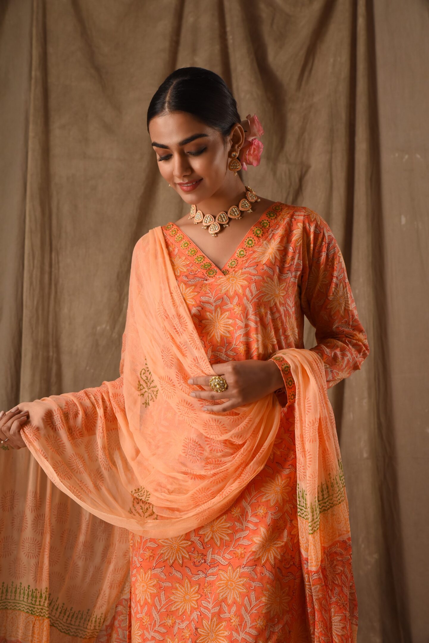 Orange Floral Suit Set – DIMPLE DESIGN STUDIO