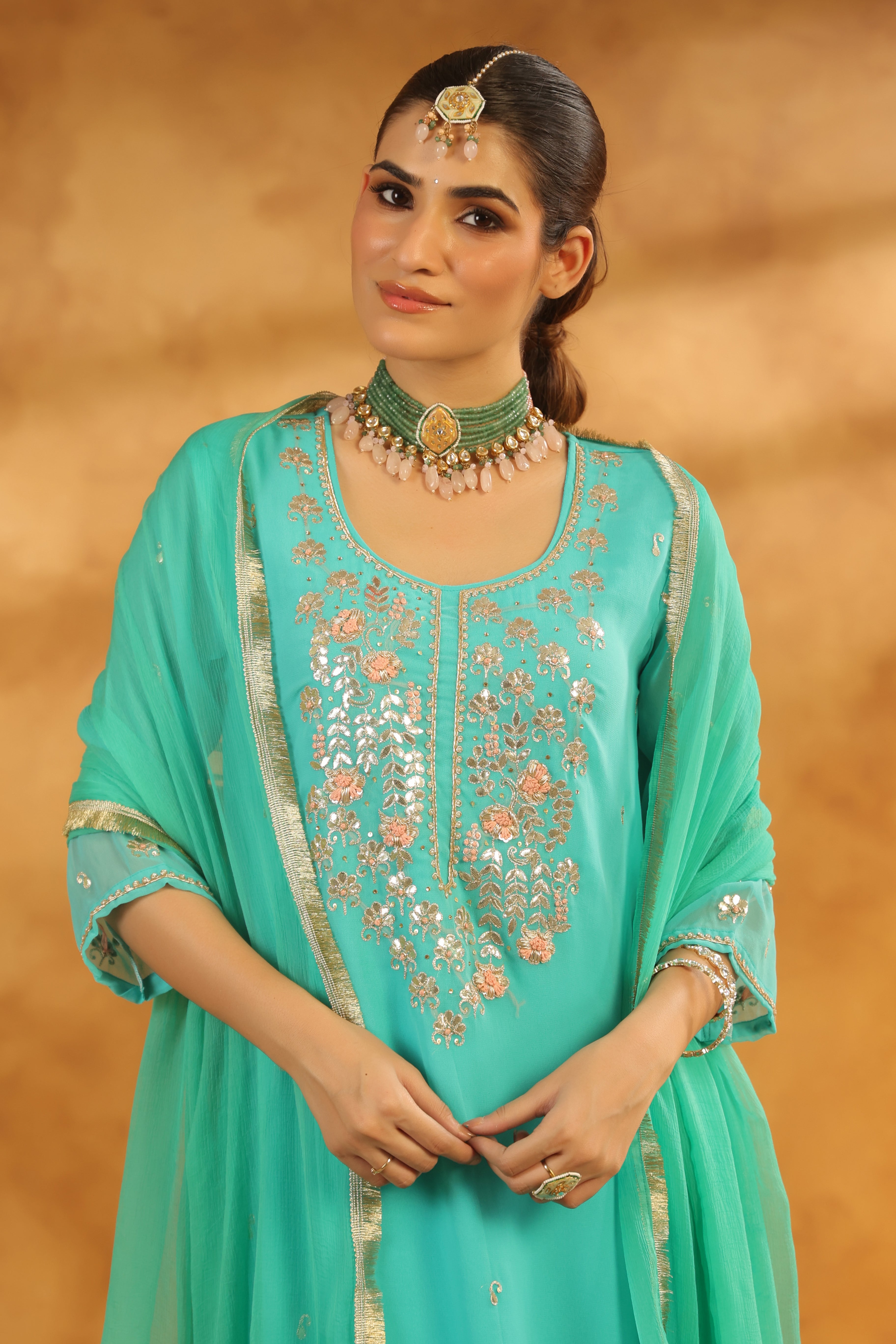 Tattva Mint Green Georgette Set – DIMPLE DESIGN STUDIO