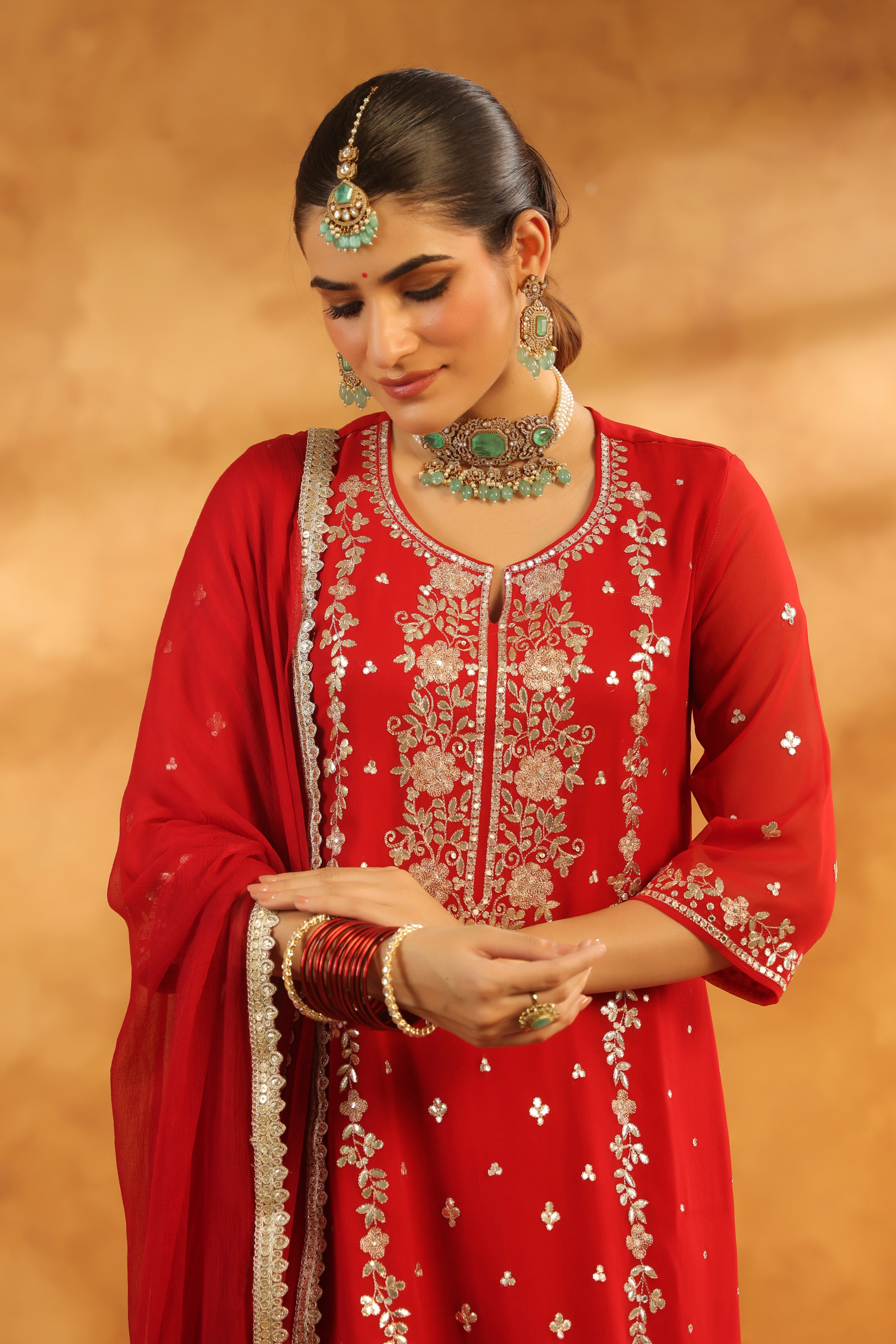 Devi Red Georgette suit set – DIMPLE DESIGN STUDIO