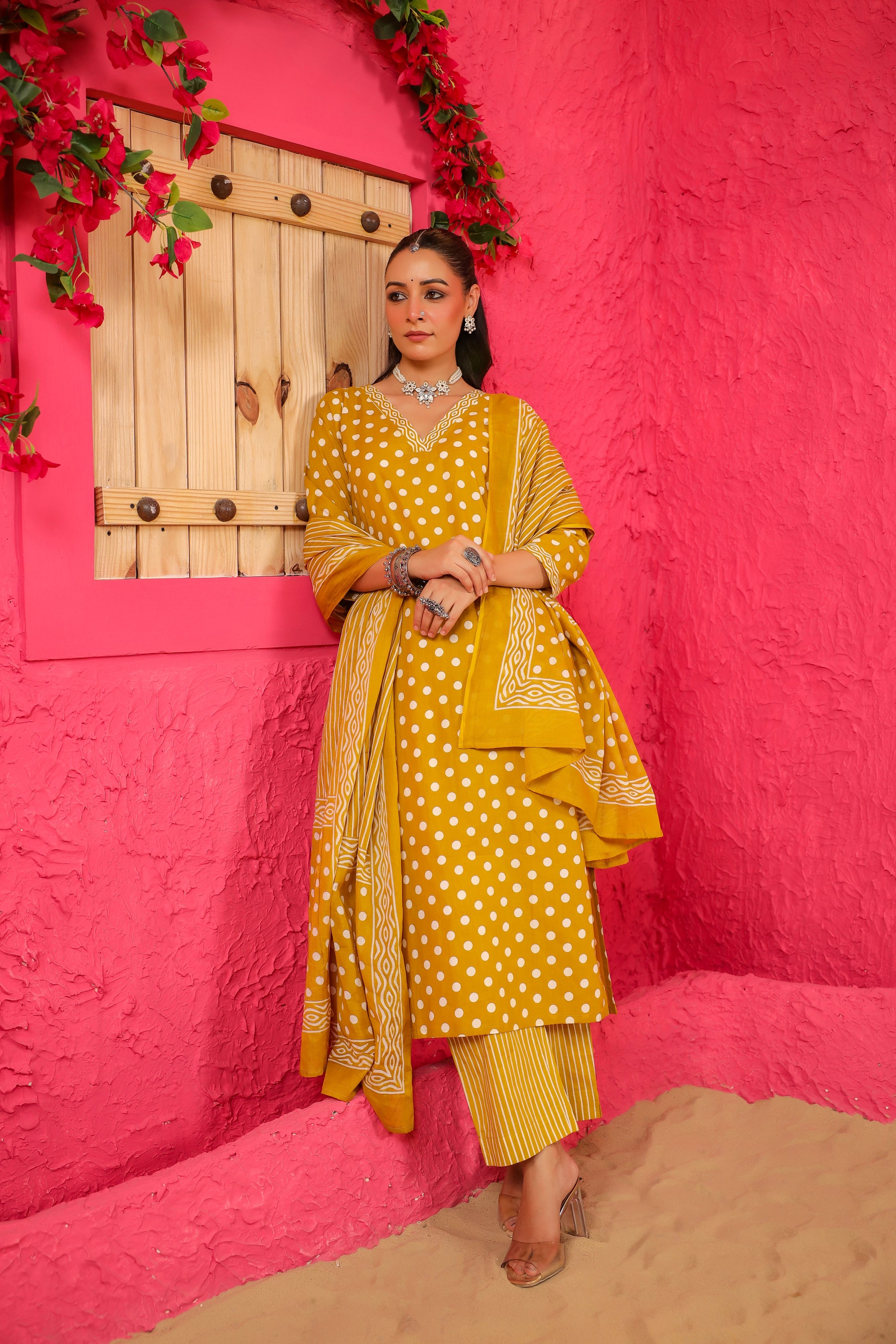 Yellow Polka Cotton Straight Suit Set – DIMPLE DESIGN STUDIO